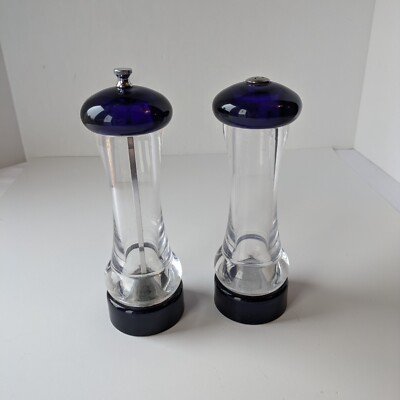 Vtg Olde Thompson Blue & Clear Salt and Pepper Shakers Grinder Acrylic ...