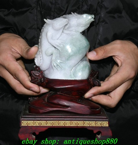 8.6''Chinese ice Emerald Jade Jadeite Carved Lizard Skink Animal ...