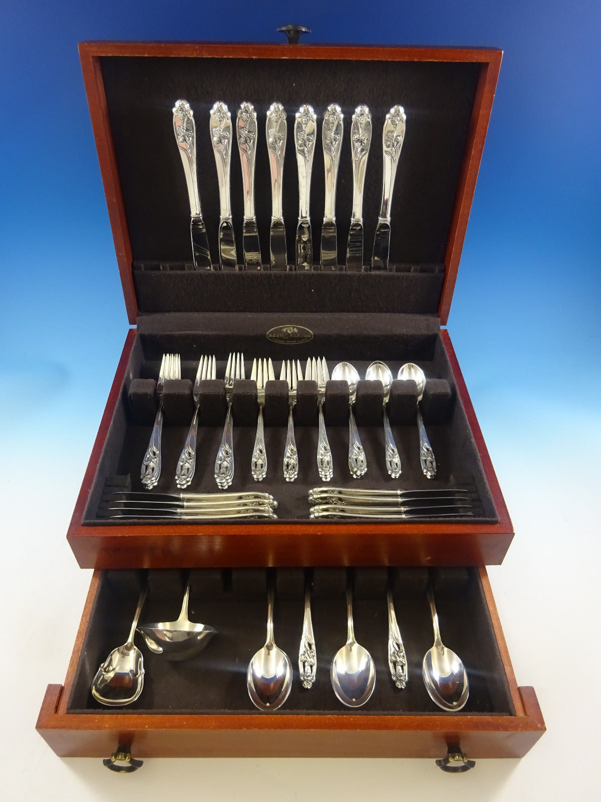 Silver Iris by International Sterling Silver Flatware Set 8 Service 50 ...