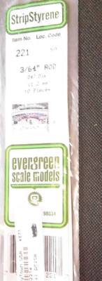 Evergreen Scale Models #221 RODS, WHITE STYRENE - .047" (1.2 mm) OD x ...