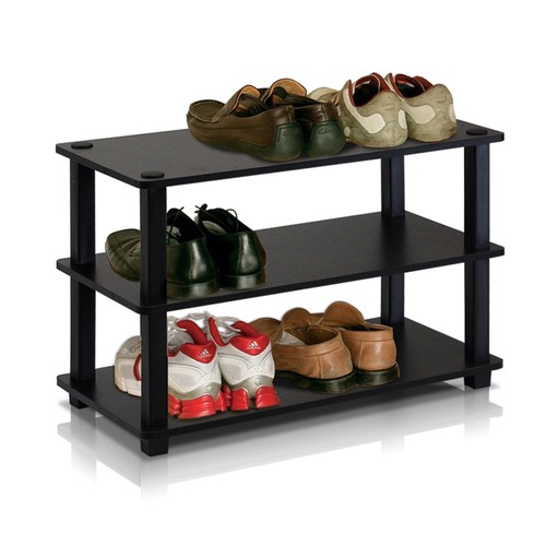 3-Tier No-tools Durable Shoe Rack, Plastic and Wood, Black | eBay