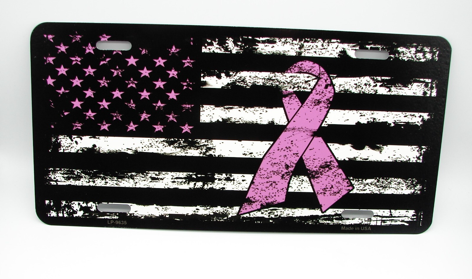 BREAST CANCER SURVIVOR PINK RIBBON AMERICAN TACTICAL FLAG METAL LICENSE ...