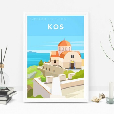 Kos Art Print, Greece Travel Poster, Kos Greek Church Original ...
