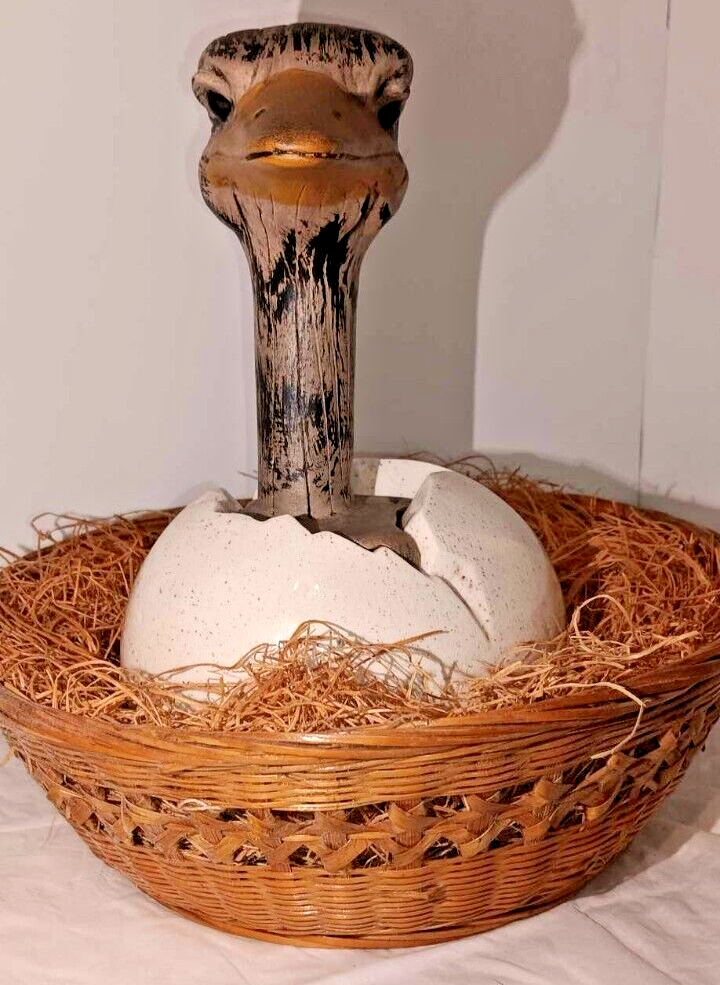 Vintage Ostrich Emu Bird Egg Hatch Ceramic Coin Piggy Bank Two Pieces ...