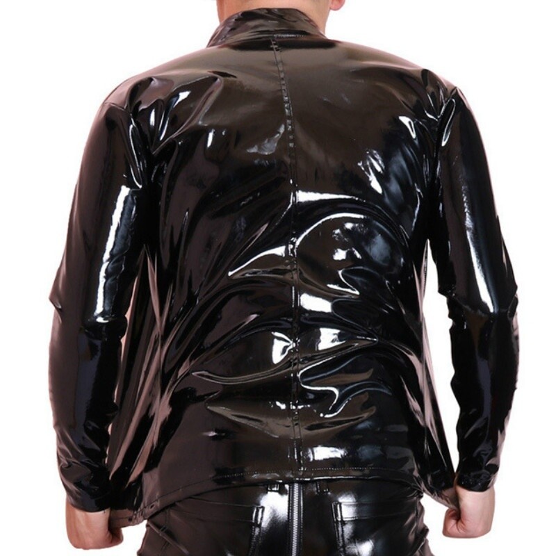 Men PVC Leather Blazer Jacket Coat Top Wet Look Outerwear Stage Party ...