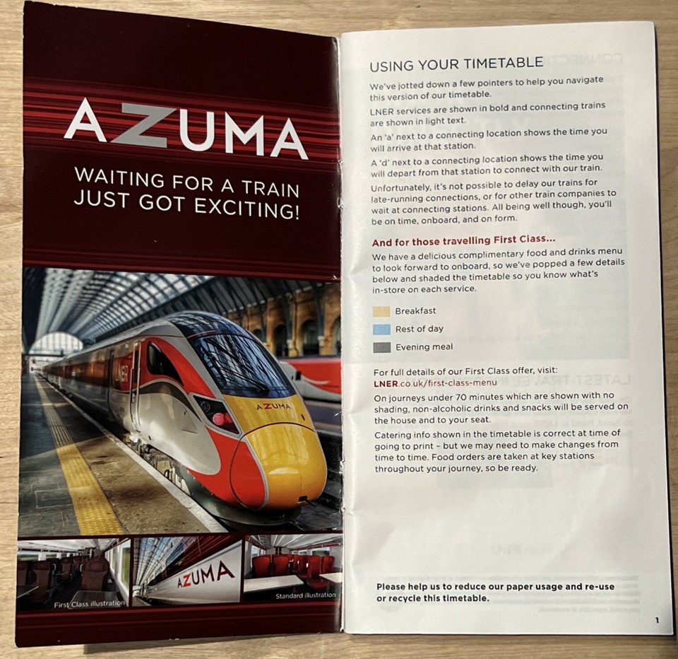 LNER (UK) rail / train service timetable May /Nov 2019 & Azuma Guide ...