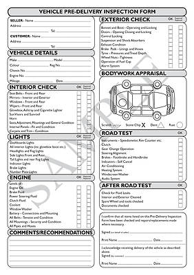 Pre Delivery Inspection PDI form Pad A4 2 part carbonless 50 sets per ...