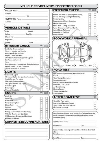 Pre Delivery Inspection PDI form Pad A4 2 part carbonless 50 sets per ...