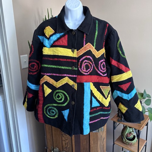 Vtg Daniel K Jacket Women’s Size 2X Bright Boho Art To Wear Corduroy ...