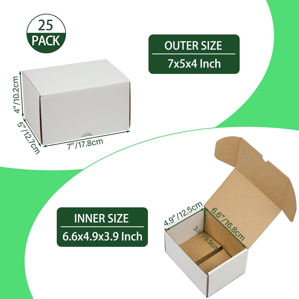 7X5X4 Inches Shipping Boxes Set of 25, White Corrugated Cardboard Box ...
