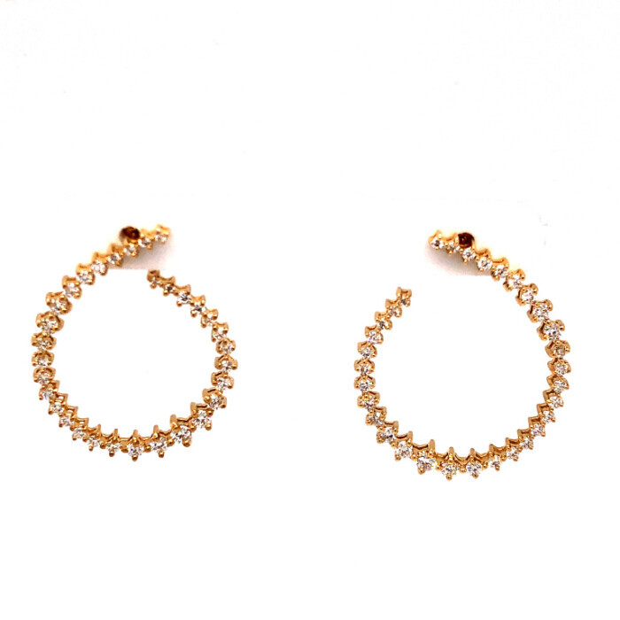 1.26CT DIAMOND 18K YELLOW GOLD 3D ROUND TEAR DROP SIDEWAYS HOOP HANGING ...