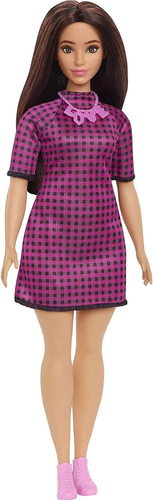 Barbie Fashionistas Doll #188 with Curvy Shape, Black Hair, Checkered ...