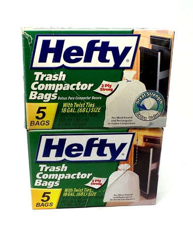 Hefty 5 Count Trash Compactor Twist Tie Bags 18 Gallon Each 2 Boxes ...