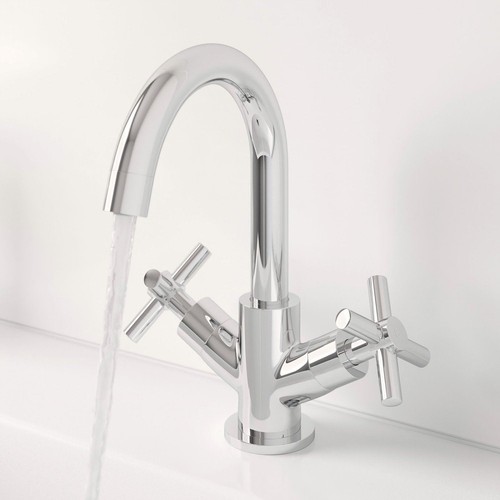 Bathroom Mono Basin Sink Mixer Tap Modern Cross Head Handle Chrome ...