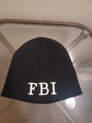 Hat knit embroidered FBI text style beanie - Black | eBay
