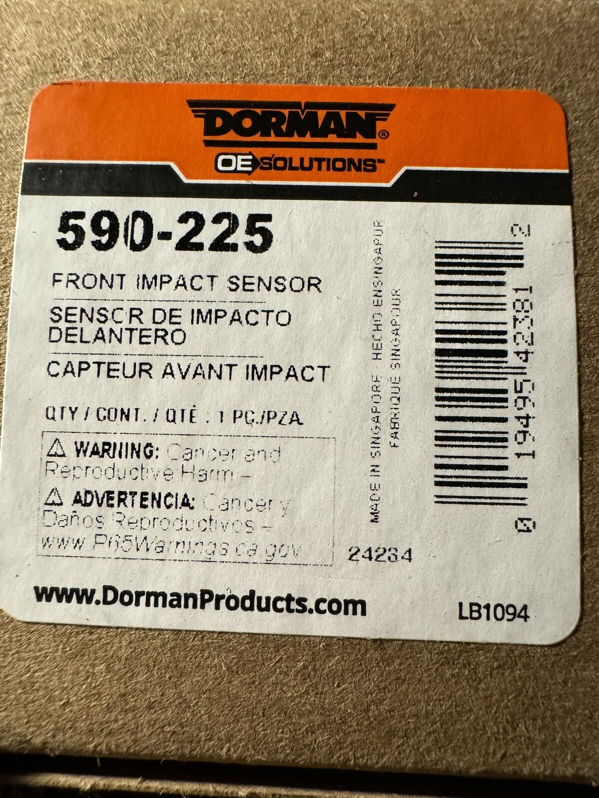 NEW Dorman Genuine OEM Automotive Replacement Part Front Impact Sensor ...