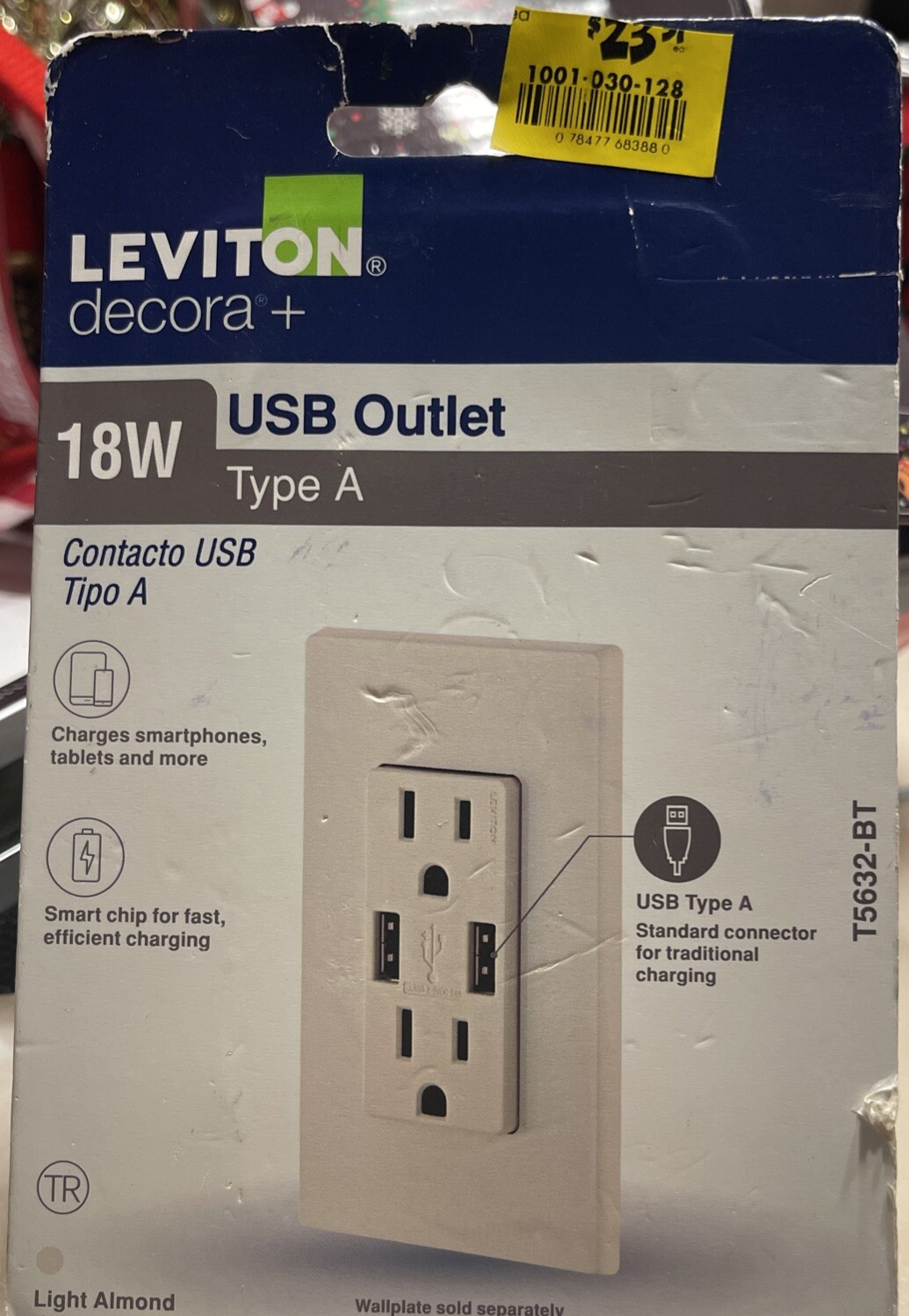 New Leviton Decora + USB Type A In-Wall Charger Outlet 18W 3.6A USB 15A ...
