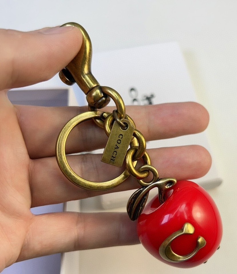 Luxury New.Coach-Red Apple Keychain Bag Charm KeyChain Resin and Metal ...
