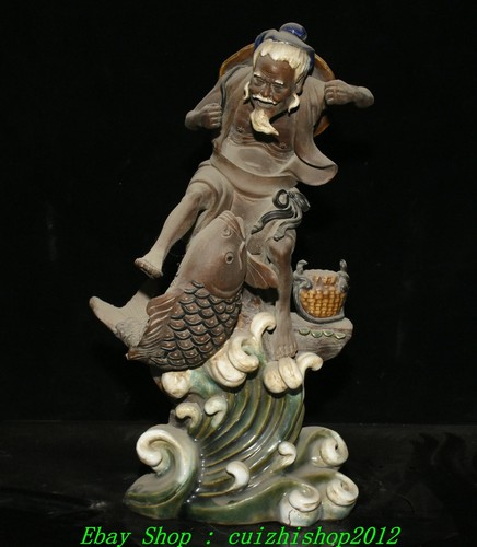 16" Old Chinese Dynasty Wucai Porcelain Stand fisherman fisher Figure ...