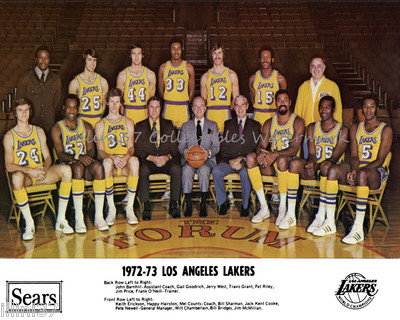 1972-73 LOS ANGELES LAKERS BASKETBALL 8X10 TEAM PHOTO WILT WEST RILEY ...