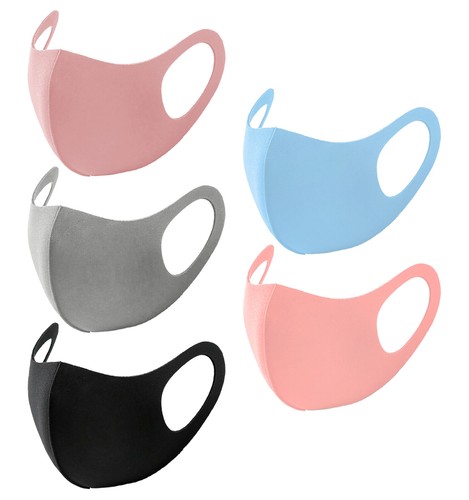 5 Assorted Set - Unisex Soft Solid Face Mask Washable Reusable ...
