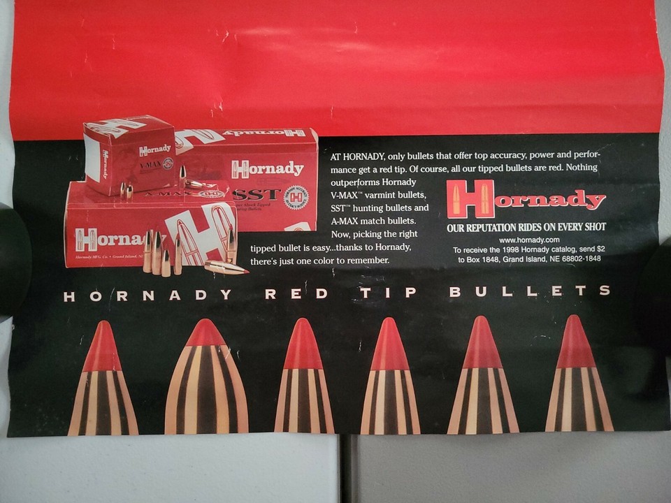 Vintage Hornady Red Tip Bullets Ammo Size Chart Hunting Store ...