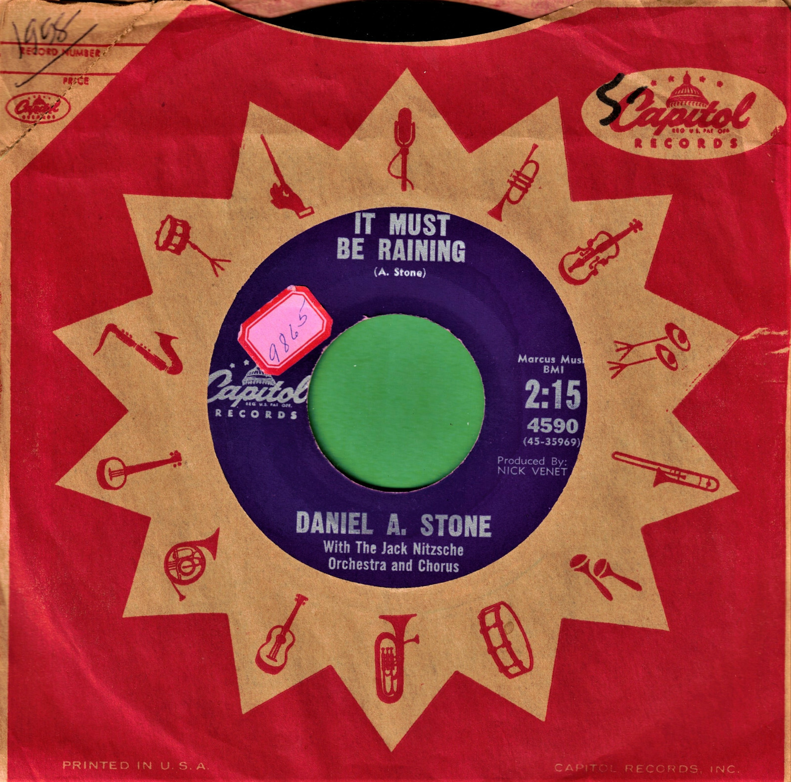 DANIEL A STONE IT MUST BE RAINING SOUL R&B POPCORN BOPPER 45 RPM RECORD ...