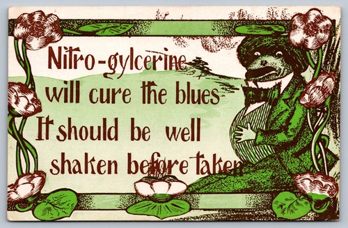 c1910 postcard ANTHROPOMORPHIC FROG "NITRO GLYCERINE CURE THE BLUES" | eBay