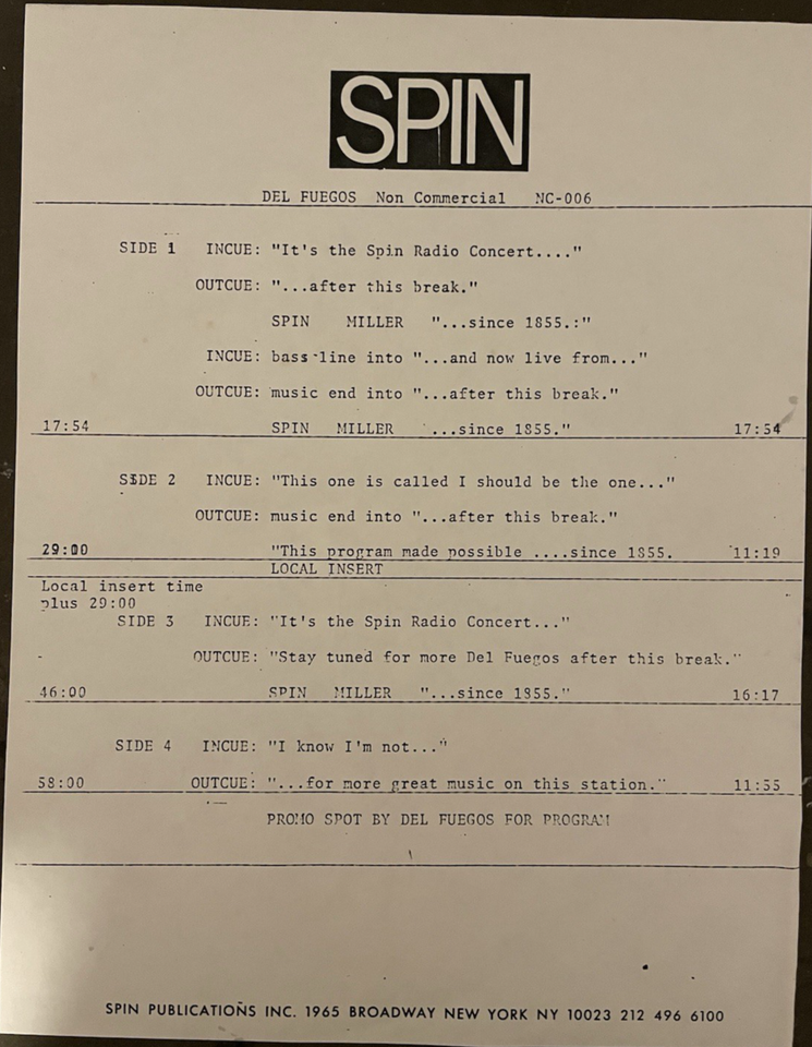Del Fuegos- Rare Spin Radio Concert [San Diego] 12" Vinyl Broadcast ...