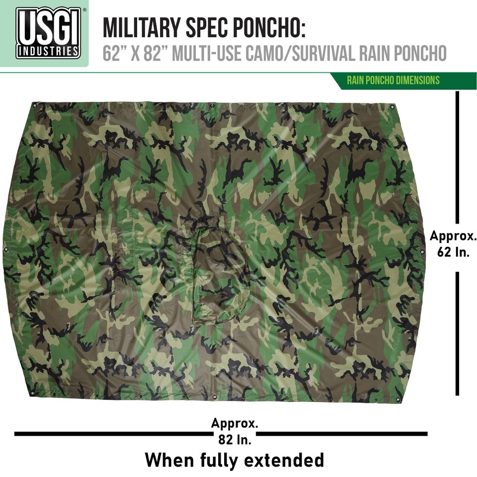 USGI Industries Military Style Multi-Use Rip Stop Rain Poncho (Colors ...
