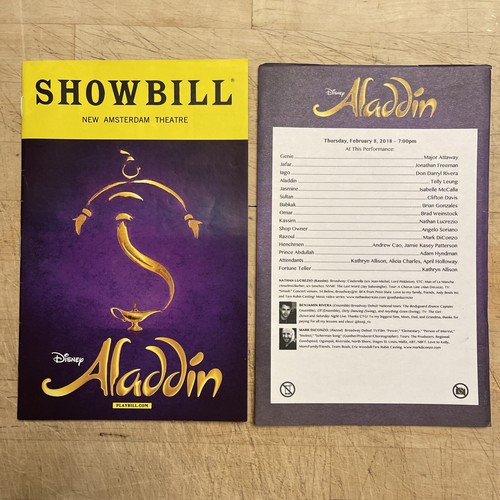 ALADDIN Feb 2018 Broadway DISNEY Playbill & Insert! TELLY LEUNG ...