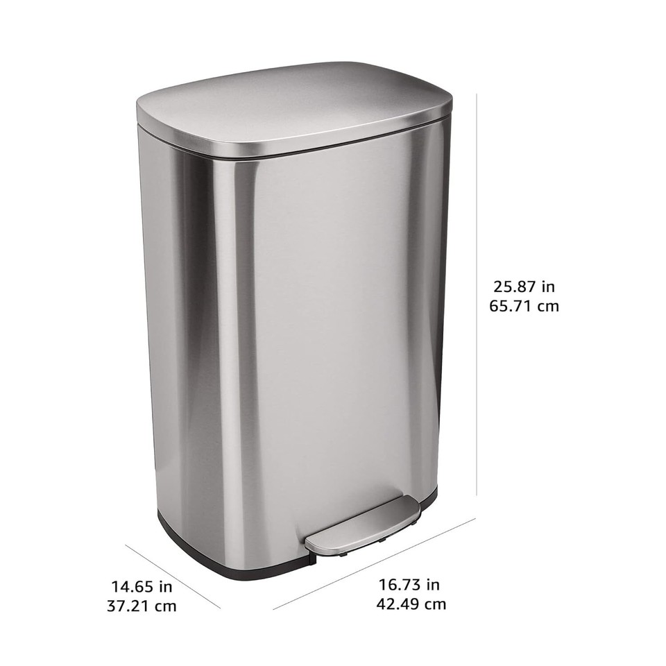 Amazon Basics Smudge Resistant Rectangular Trash Can With Soft-Close Foot Pedal, | eBay
