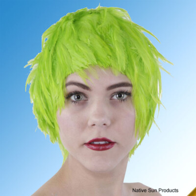 Wig Rooster Hackle Feathers LIME GREEN Halloween Costume Punk Retro New ...