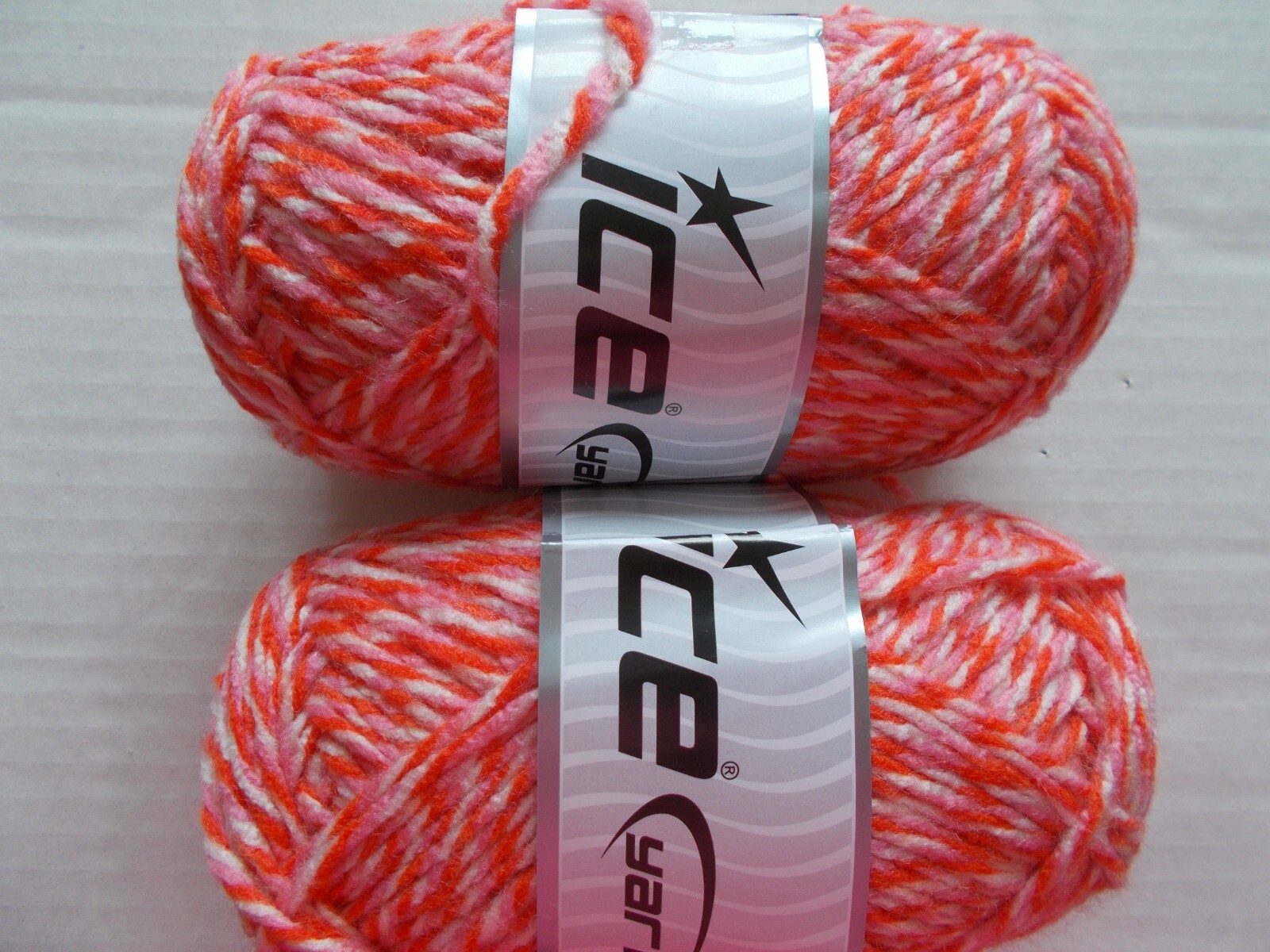 Ice Yarns Self-striping twist yarn, white/pink/orange, lot of 2 (187 ...