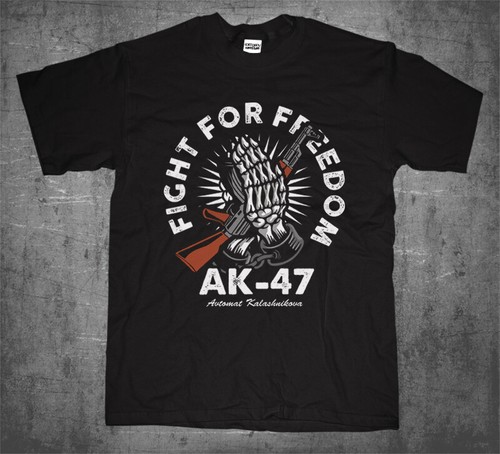 New AK-47 Freedom Fighter Skeleton Russian Riffle Black T-shirt Tee | eBay