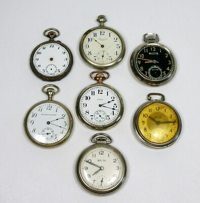 d PARTS REPAIR LOT 7 Vtg POCKET WATCHES NY Standard, Elgin Ingraham ...