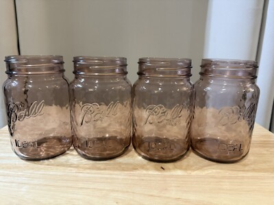 4 BALL PINK Mason Jar ~ Hammered ROSE Glass~ "Collector's Edition ...
