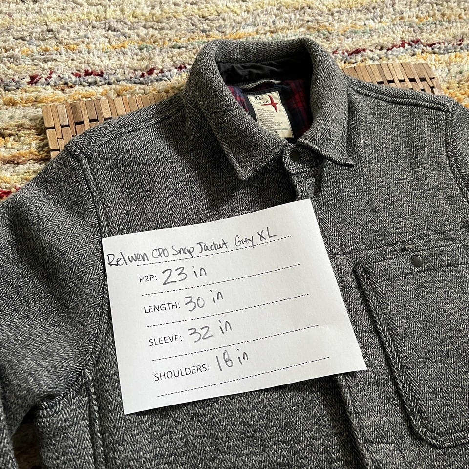 Huckberry Relwen CPO Snap Jacket Heather Grey Fleece Lined Long Sleeve ...