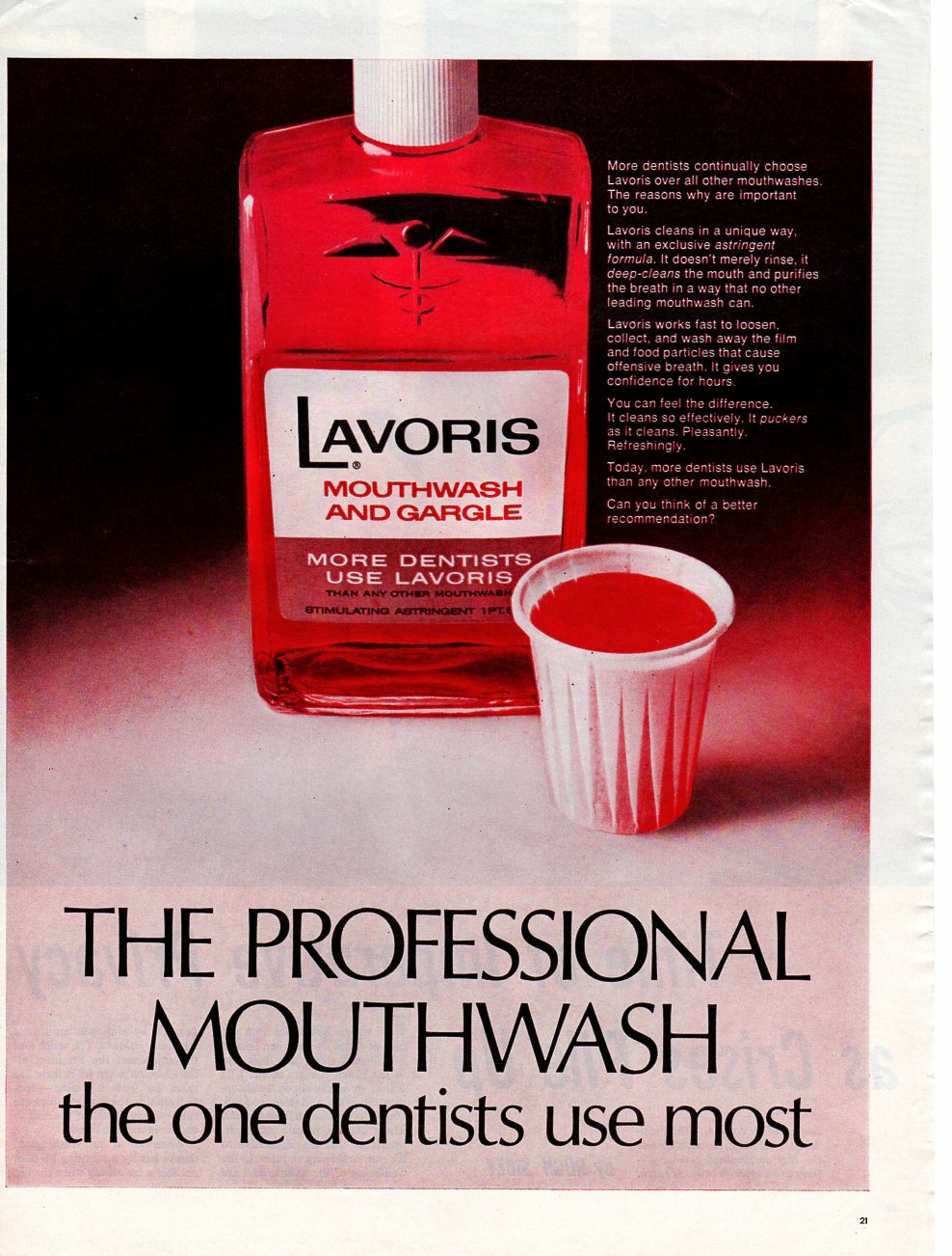 Vintage advertising print ad LAVORIS Mouthwash the one Dentist Use Most ...