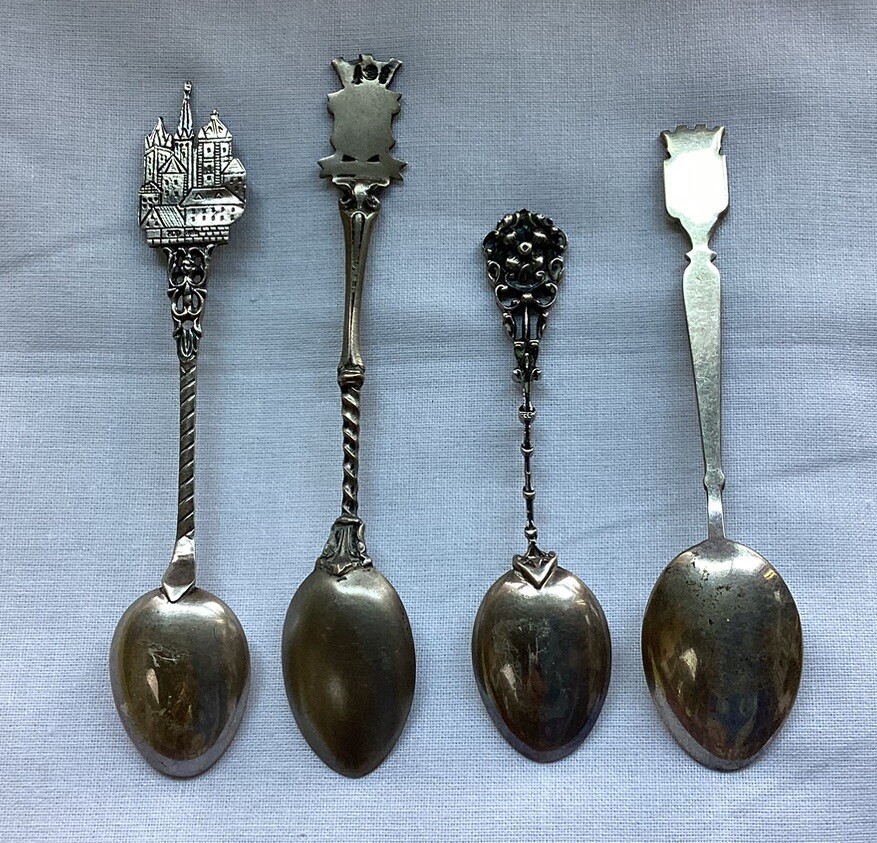 Set Of 4 Vintage European Souvenir Spoons Geneve Dortmund Grenoble More ...