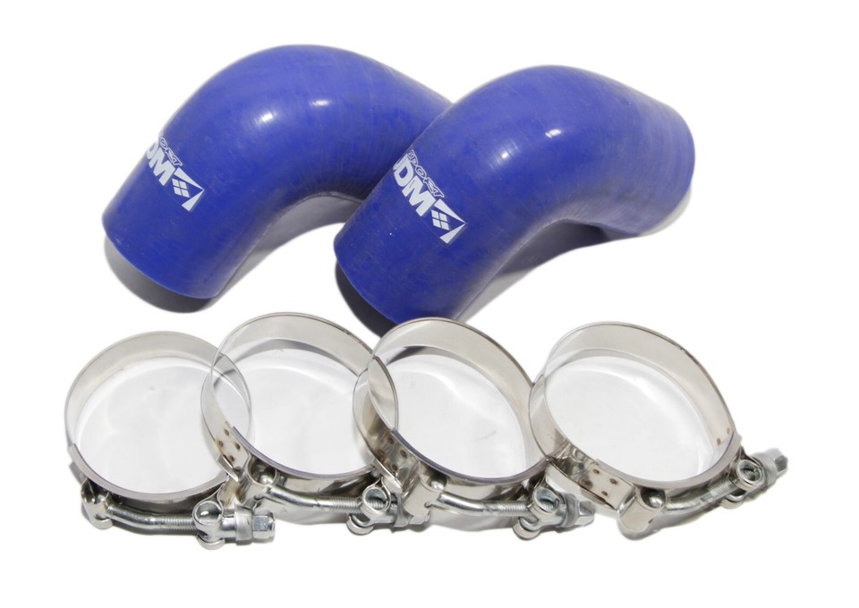 JDM BLUE 4PLY 2x90 Degree 2" ID Silicone Hose+2xStainles Steel T-clamp ...