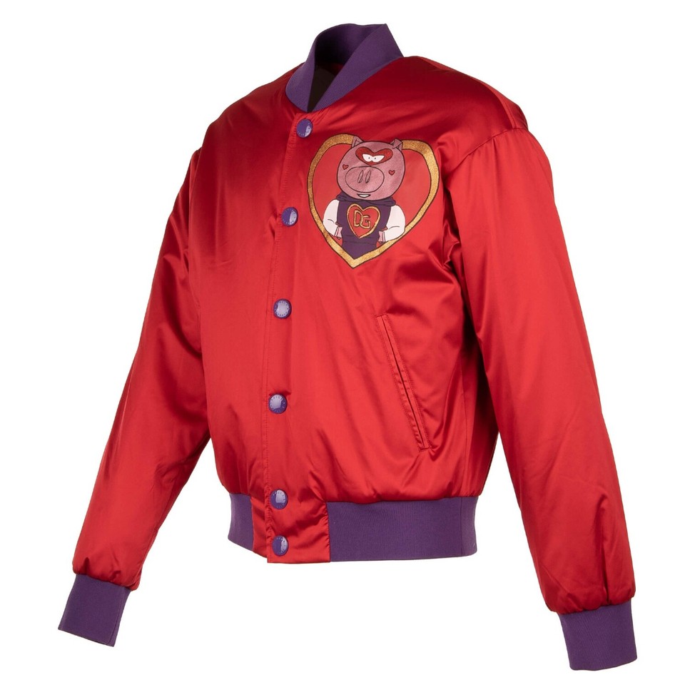 DOLCE & GABBANA Glitter Heart Super Pig Printed Bomber Jacket DG Logo ...