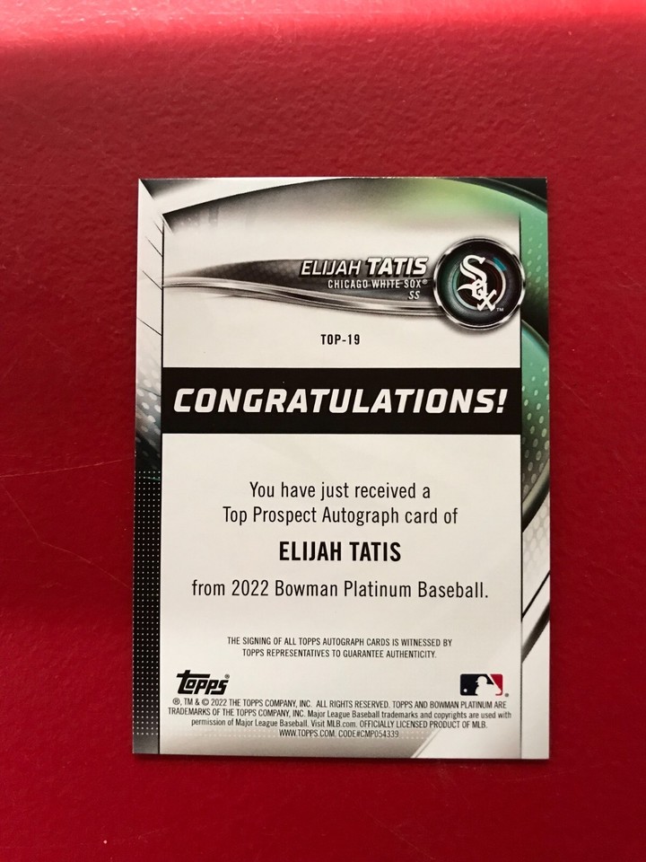 2022 Bowman Platinum Baseball Elijah Tatis Autograph #TOP-19 Chicago ...