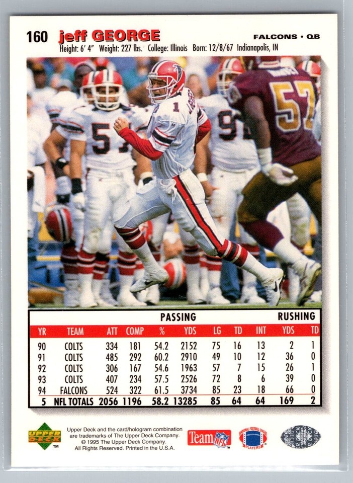 1999 UPPER DECK COLLECTOR'S CHOICE CARD # 160 Jeff George - Atlanta ...