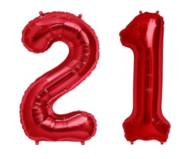 16" 21 Red Number Balloons 21st Birthday Party Anniversary Foil Balloon ...