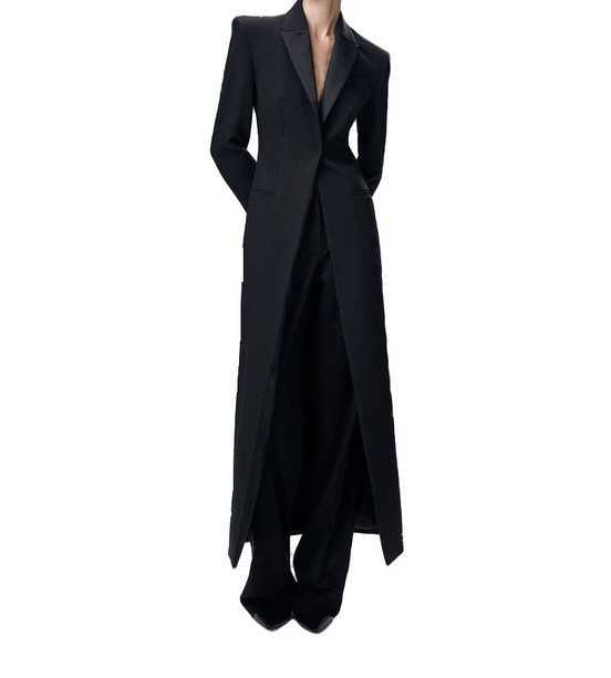 Womens designer Black two piece Long coat Ladies Suit Dress long Jacket ...