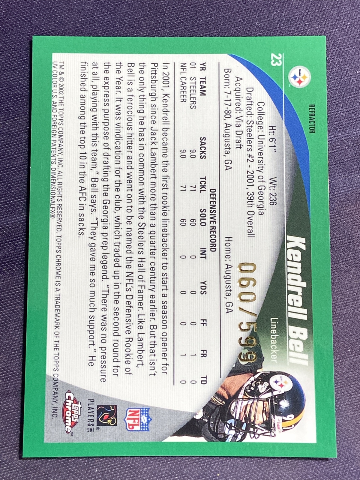2002 Topps Chrome - Black Refractor #23 Kendrell Bell /599 for sale ...
