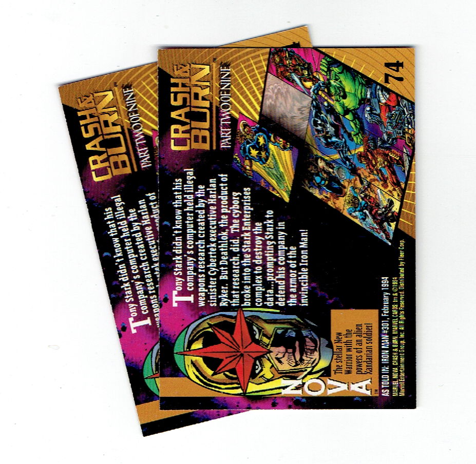 (2) NOVA 1994 Marvel Universe CRASH & BURN Card Lot #74 | eBay
