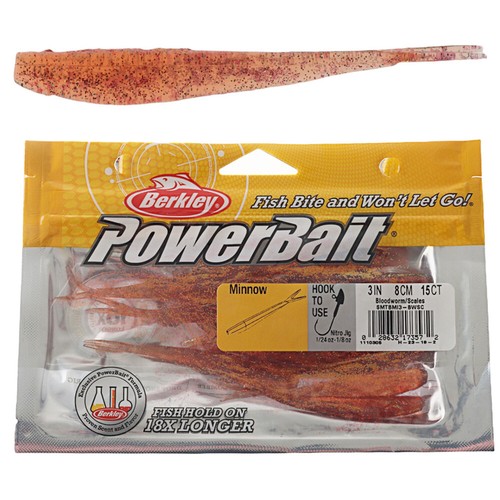 Berkley PowerBait Minnow Soft Bait Pack 8cm Qty 15 Blood Worm | eBay