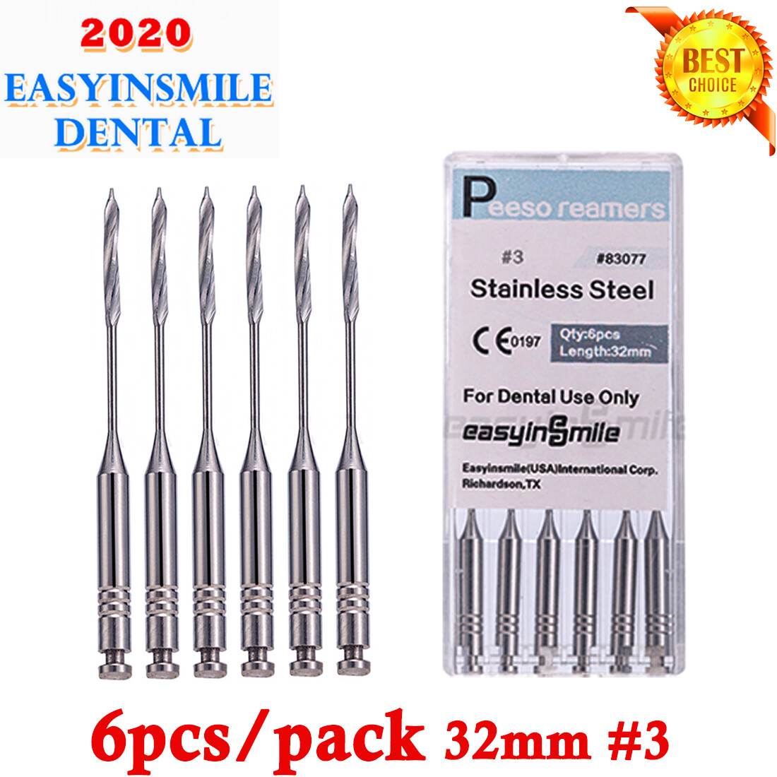 6X Dental Root Canal Glidden Drills #3 Peeso Reamers Drills 32mm ...